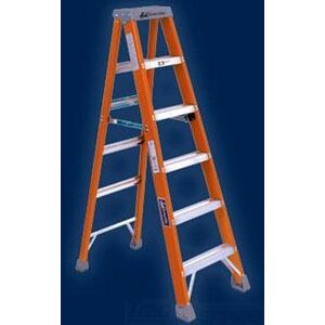 Step Ladder, 12-ft H, 31.38 x 77.00 in., 48 lb, Orange