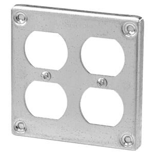 Box Surface Cover, Steel, Silver, Square, 2 Duplex